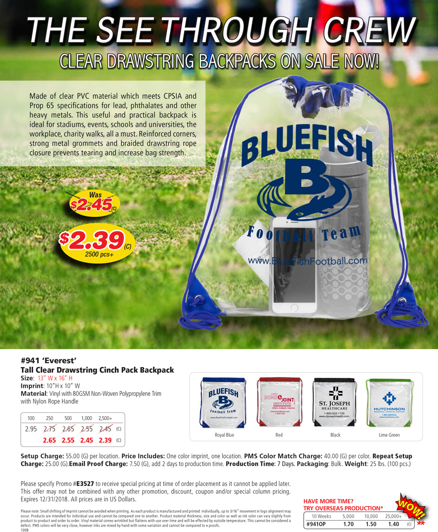 941 ‘Everest’ Clear Drawstring Cinch Pack Backpack