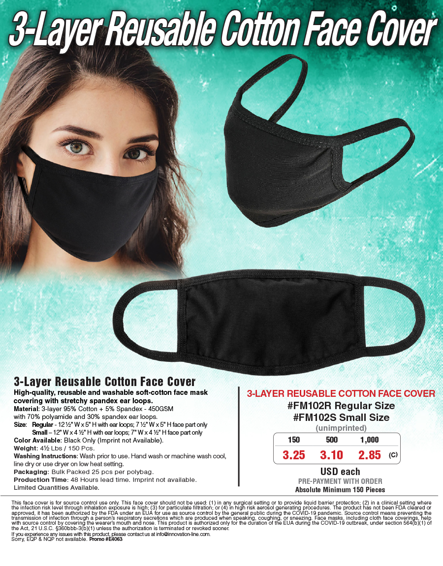 FM102 3-Layer Face Cover Cotton