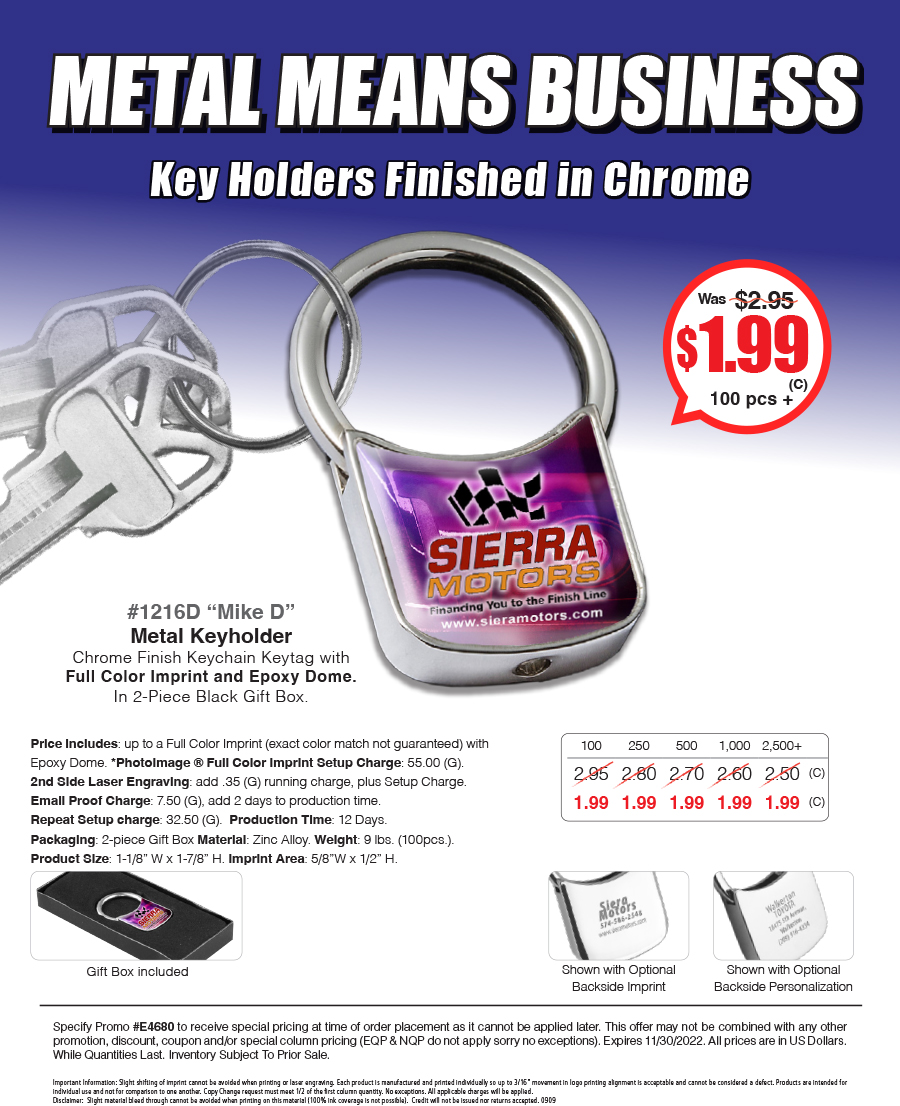 1216D Chrome Finish Keychain Keytag with Full Color Imprint and Epoxy Dome