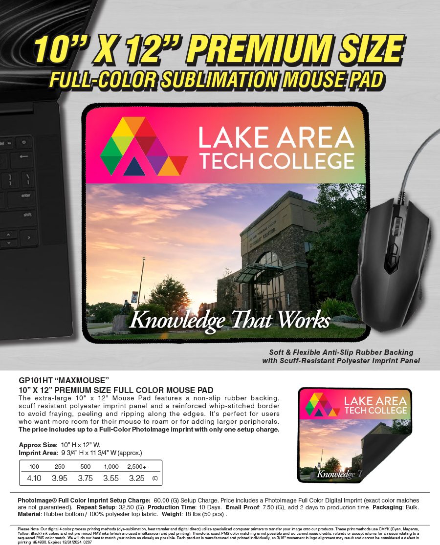#GP101HT -MaxMouse- 10” x 12” Premium Size Full Color Mouse Pad