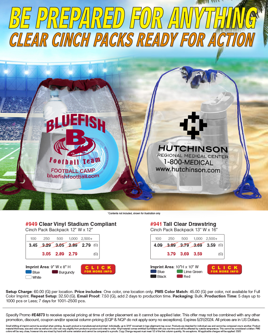 941 949 Clear Vinyl Cinch Pack Backpack