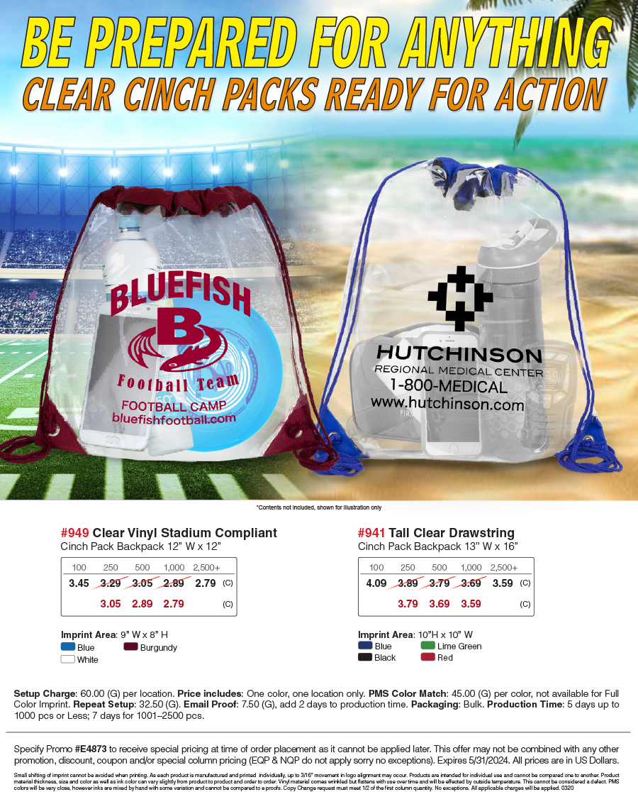 941 949 Clear Vinyl Cinch Pack Backpack