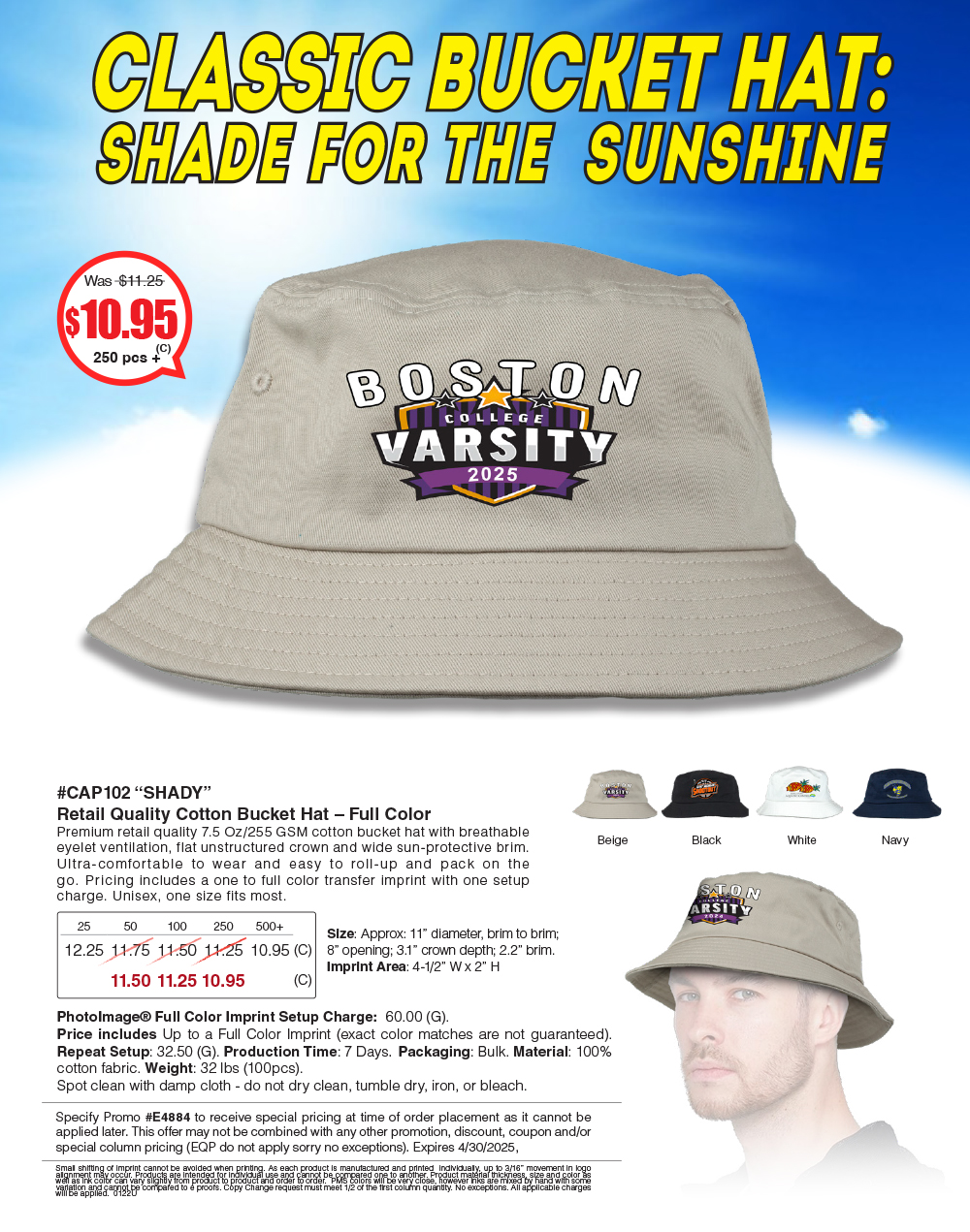 CAP102 SHADY - Full Color Imprint Cotton Bucket Hat