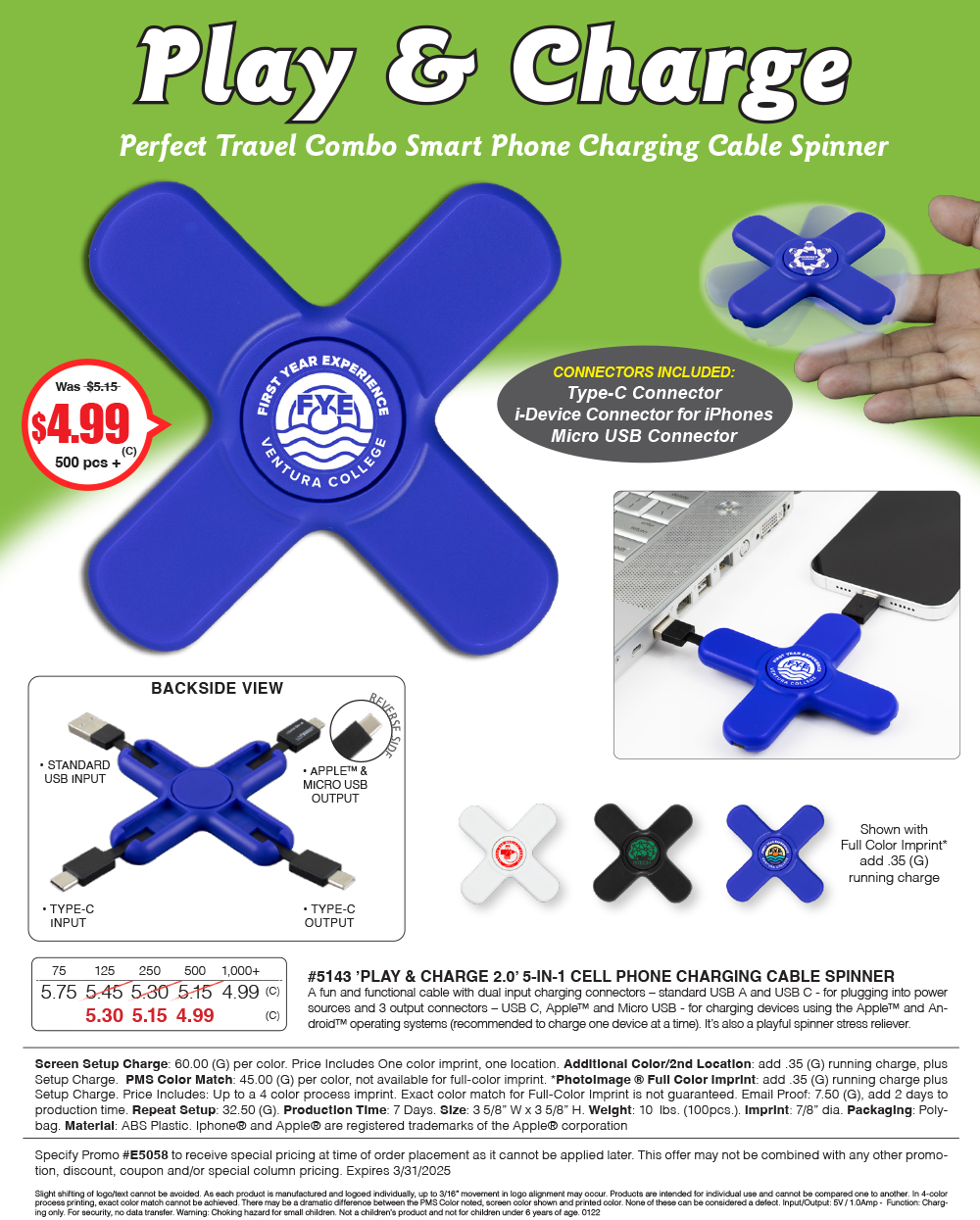 5143 5-in-1 Cell Phone Charging Cable Spinner